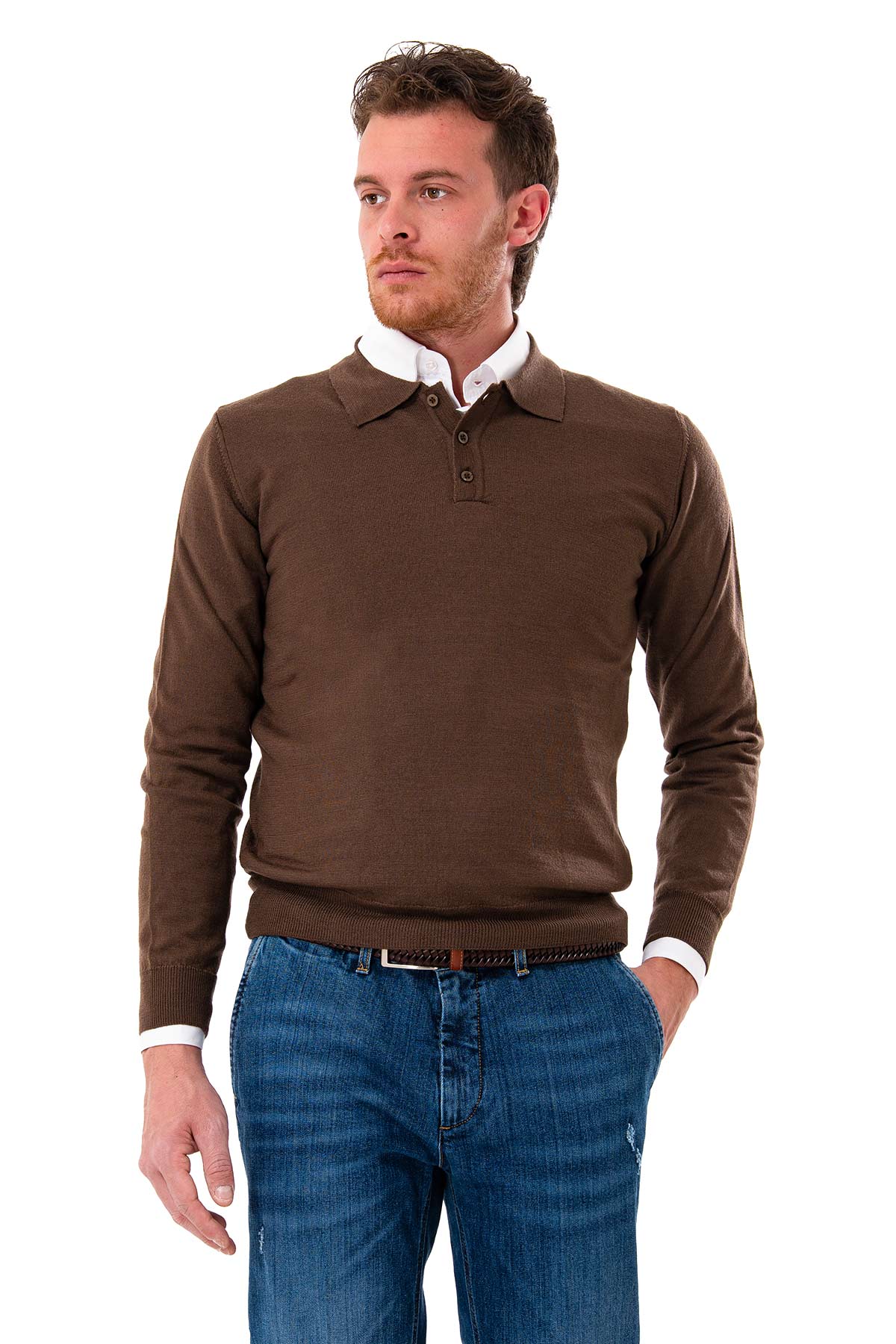 Polo in lana a due bottoni colore moro | 64 € | Borrominifirenze.it